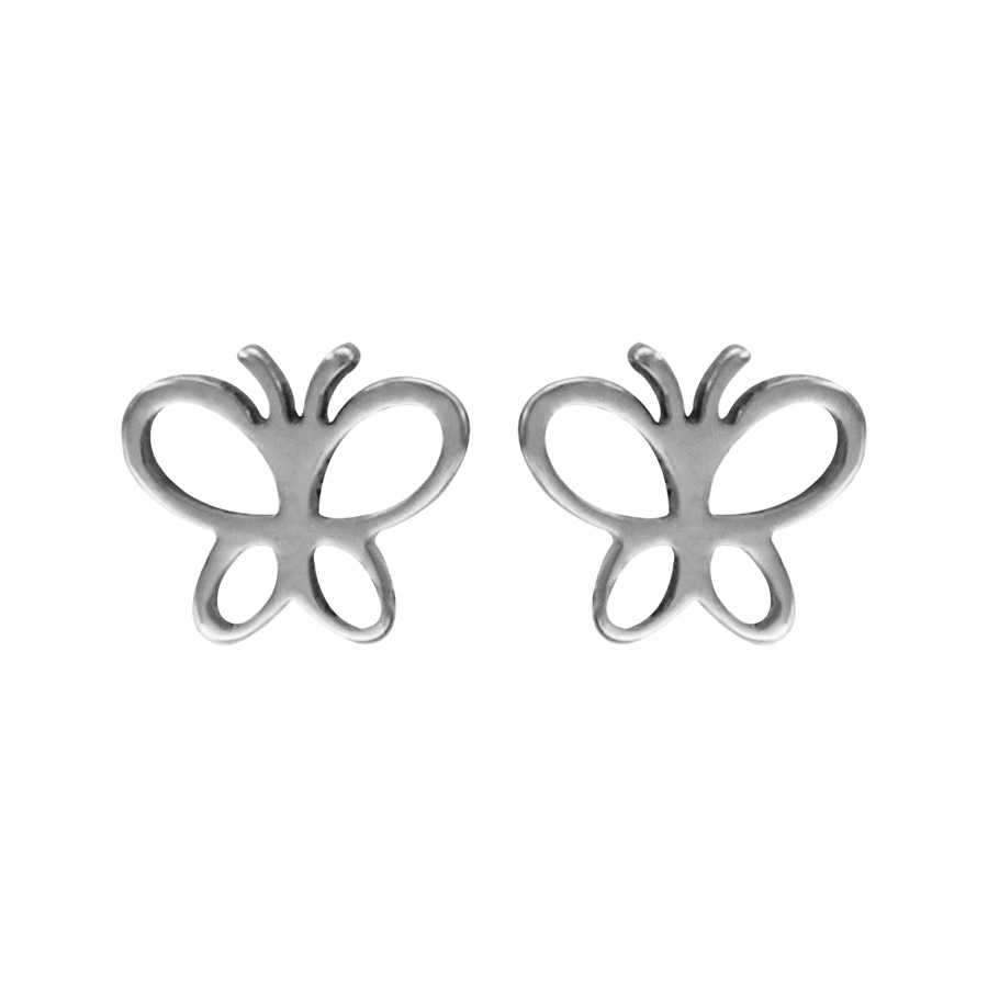 Boucles d'oreilles en acier papillon évidé et fermoir poussette