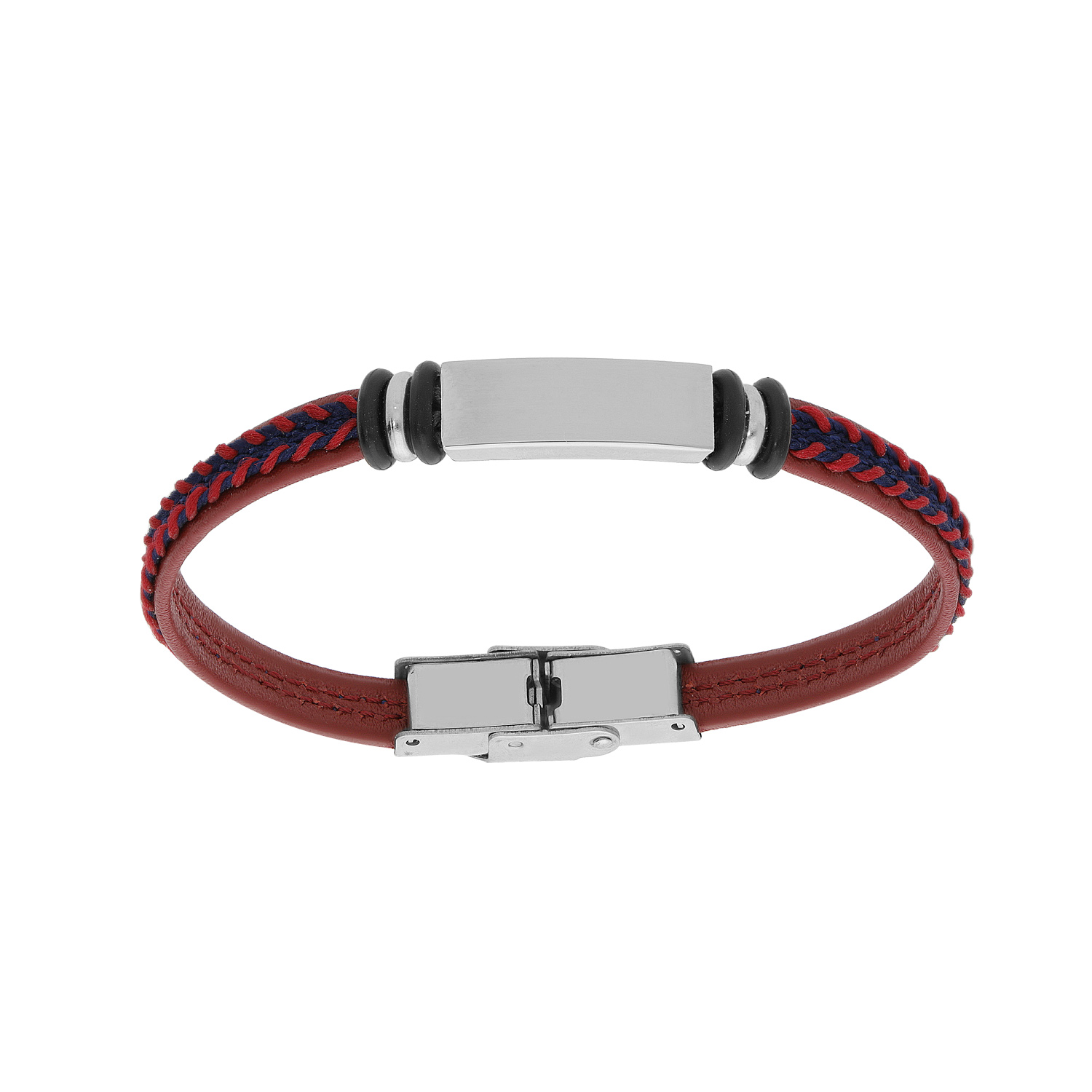 Bracelet junior en acier et cuir rouge plaque identité à graver 16cm ...