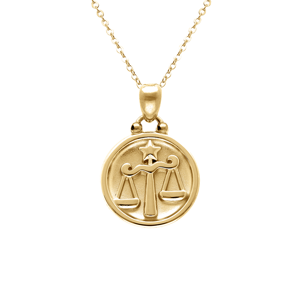 Collier en acier doré avec médaille de 15mm zodiaque balance recto ...