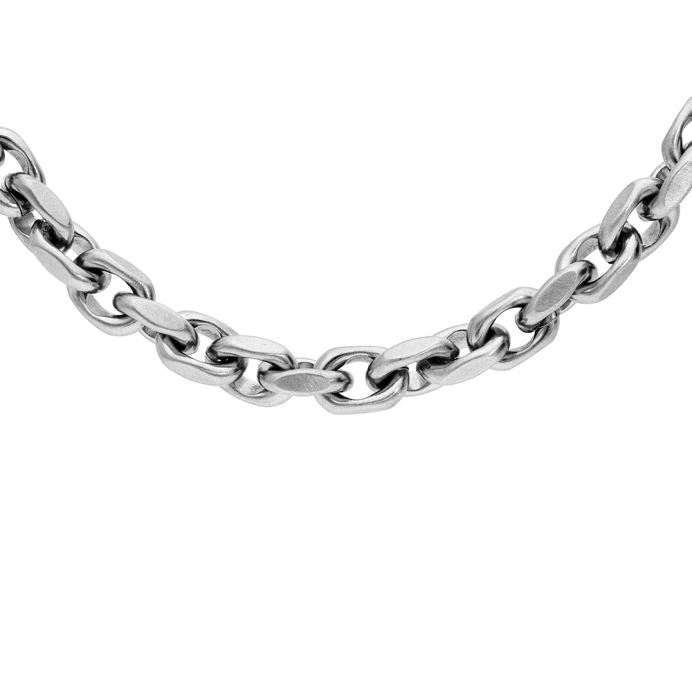 Collier en acier grosse maille forçat satinée - longueur 63cm