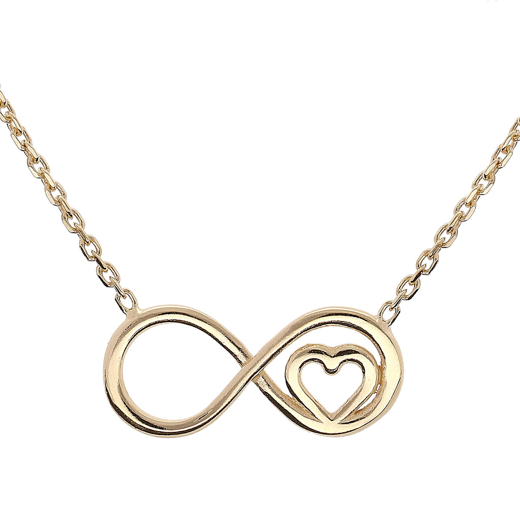 Collier en argent et dorure jaune chaîne avec pendentif infini et coeur ...