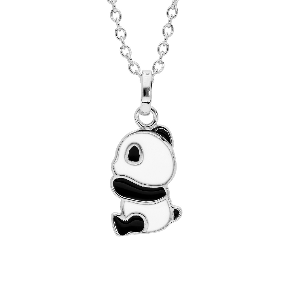 Collier en argent rhodié chaîne avec pendentif panda noir et blanc 36+2cm