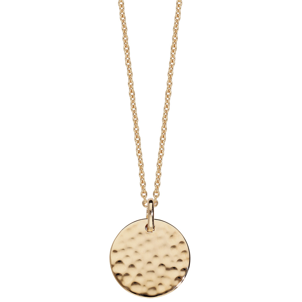Collier en plaqué or avec pendentif pastille 15mm martelée 40+4cm