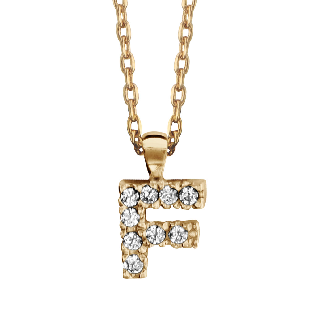 Collier en plaqué or chaîne avec pendentif initiale F ornée d'oxydes ...