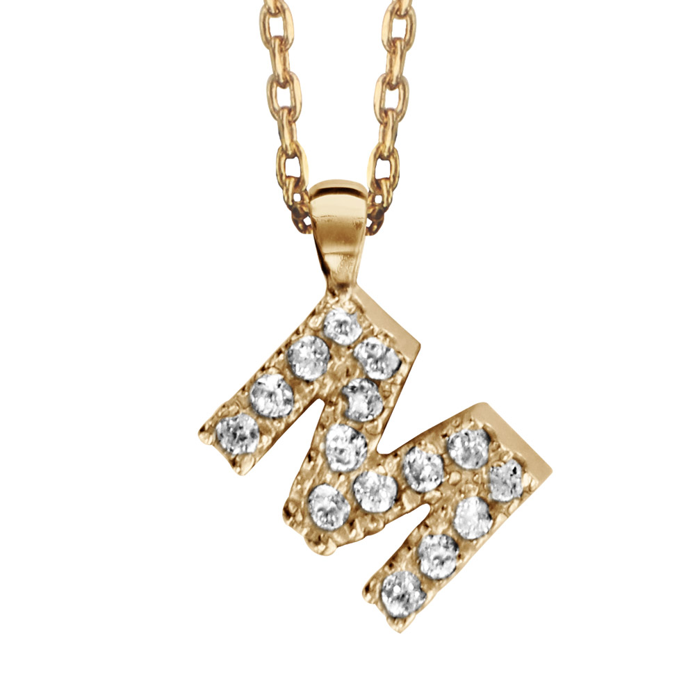 Collier en plaqué or chaîne avec pendentif initiale M ornée d'oxydes ...