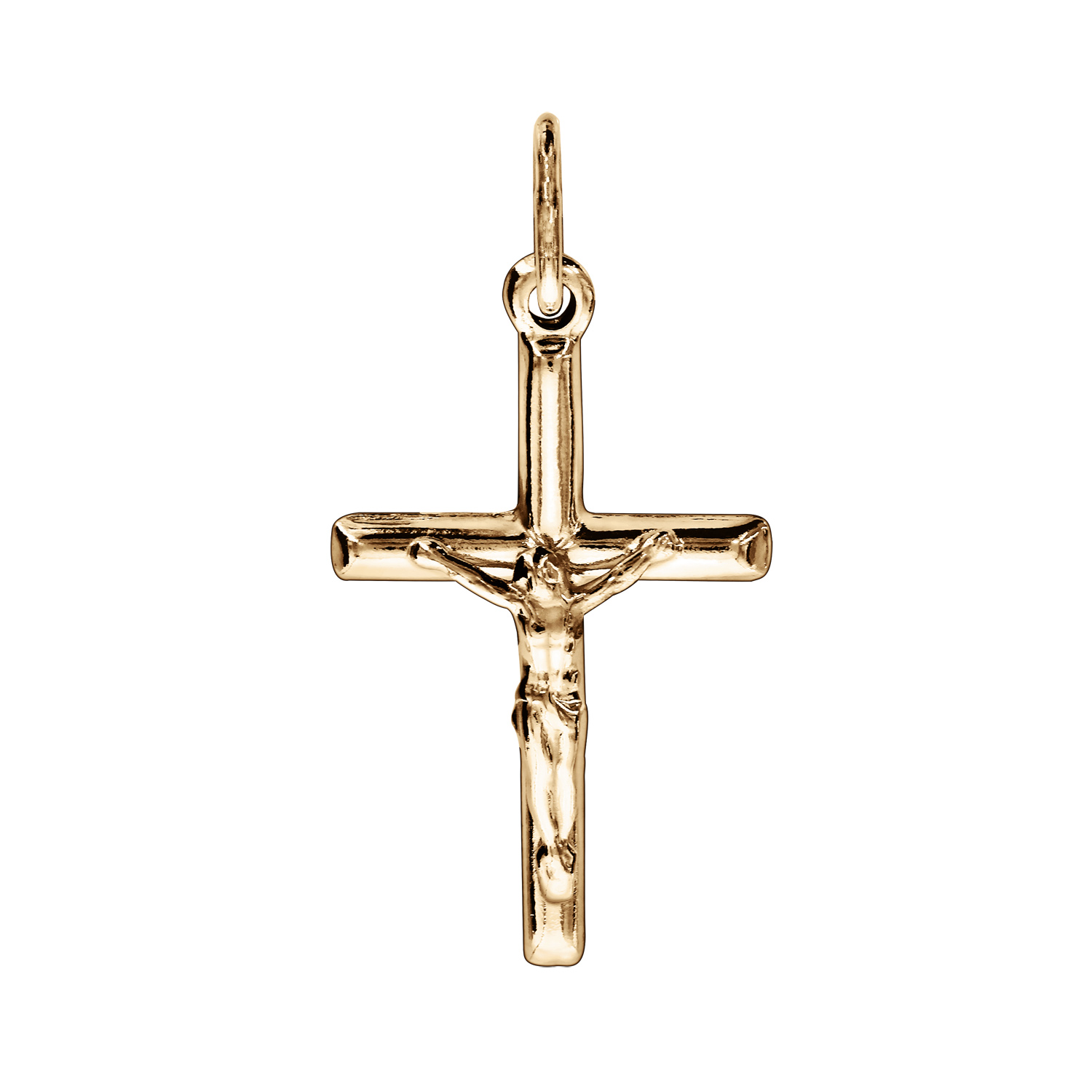 Pendentif croix en plaqué or ouvragée avec Jésus Christ